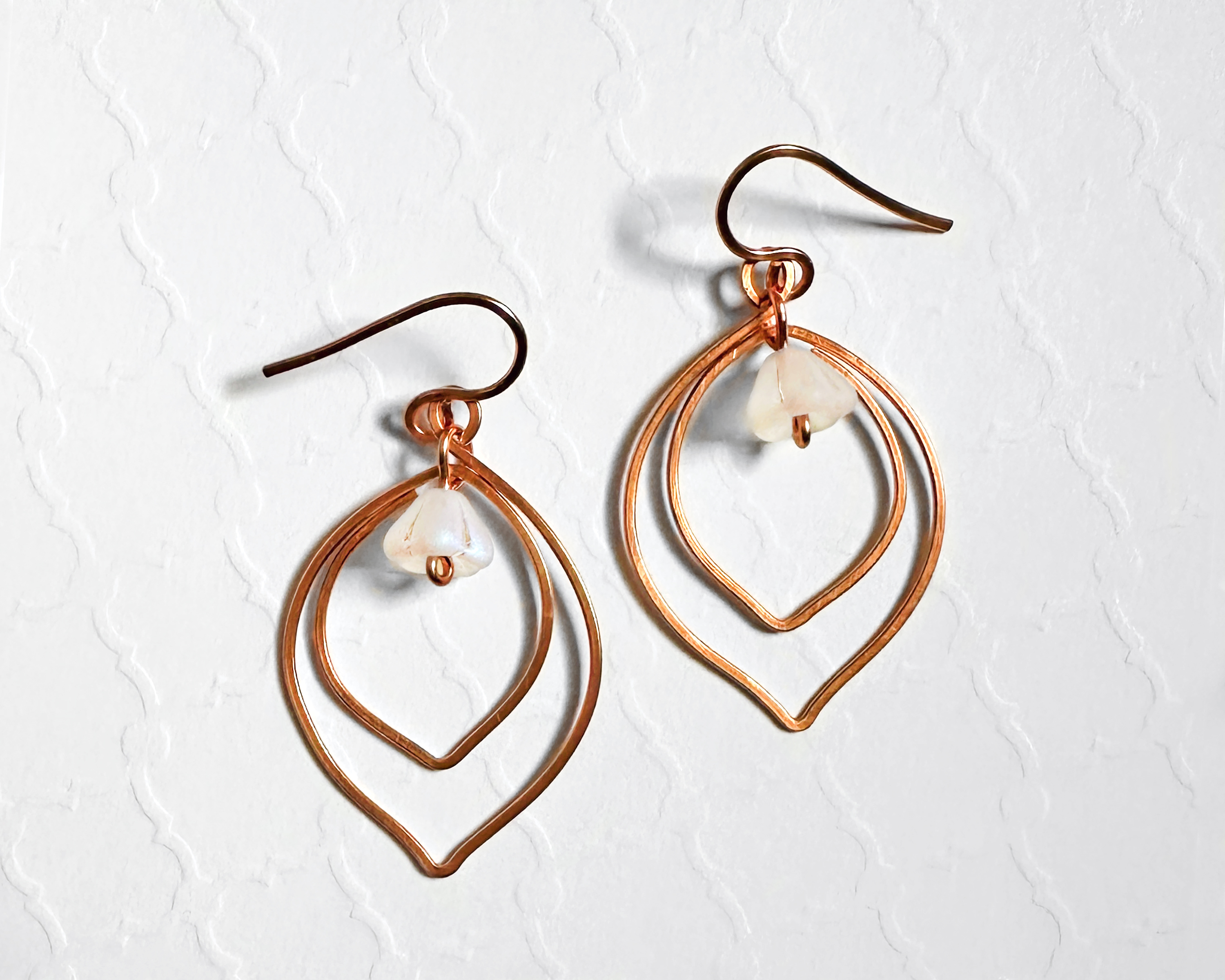 Hammered Copper Hoop Earrings Matte Opaline 1 9 Inches Long